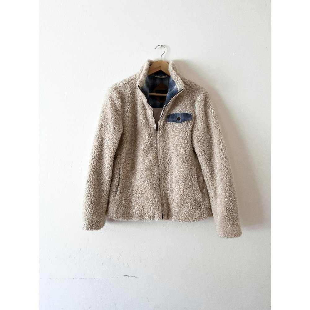 Pendleton Sherpa Zip-Up Jacket In Cream And Blue Plai… - Gem